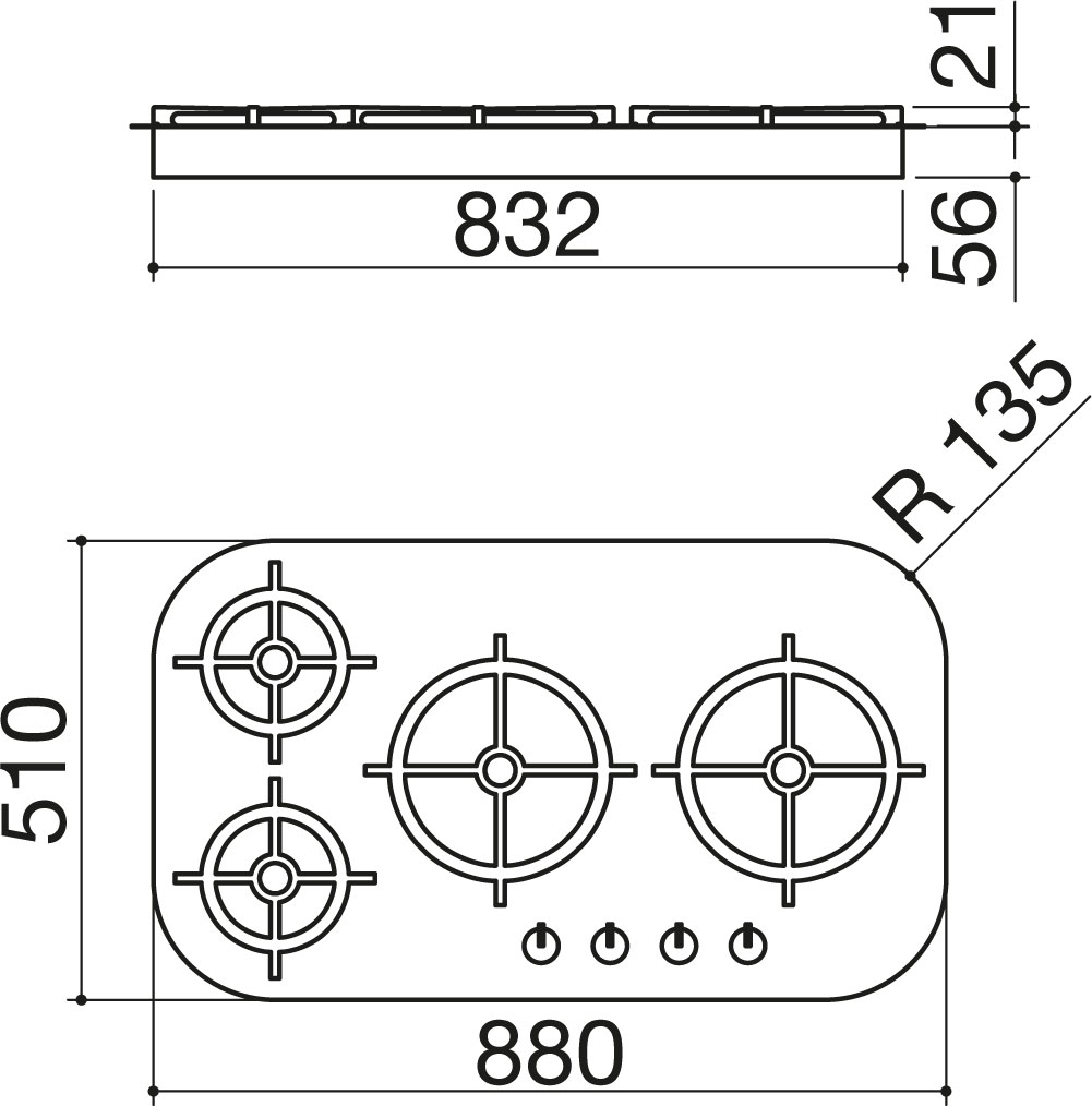 Barazza 90 cm Tao built-in and flush gas hob 1PTA90