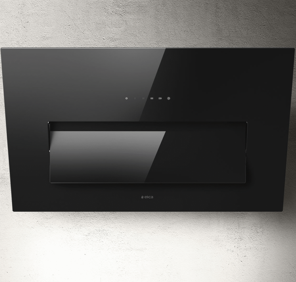 Elica BLOOM-STD-BLK Bloom 85cm Angled Extractor Hood in Black Glass ...