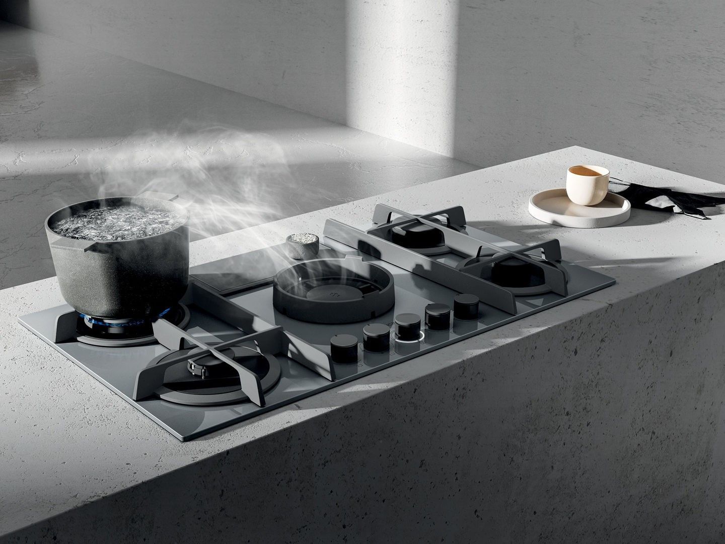 Elica NT-FLAME-GR-RC Flame RC 88cm Vented Gas Hob in Grey - Appliance ...