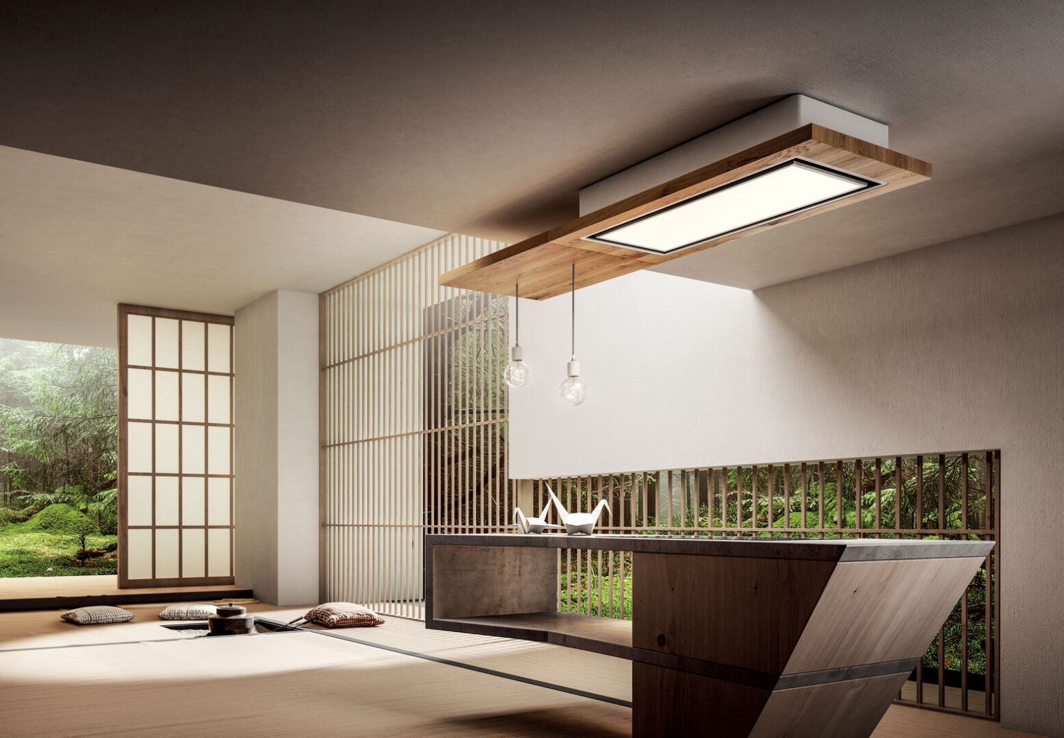 Elica Lullaby 120cm DO Ceiling Extractor Hood in Natural Oak