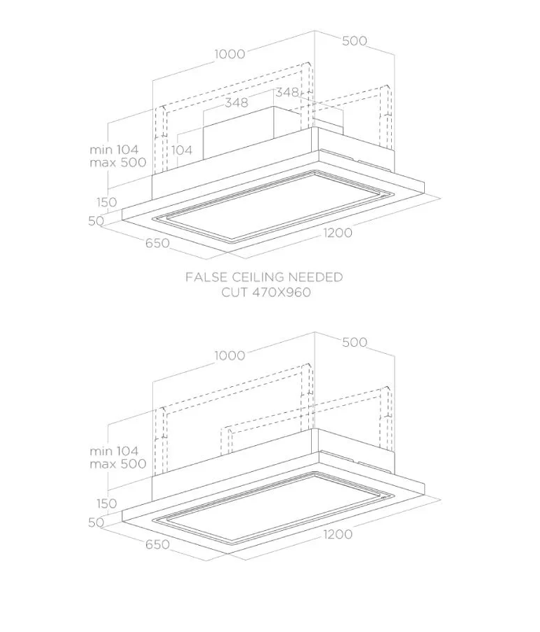 Elica Lullaby 120cm DO Ceiling Extractor Hood in White Wood
