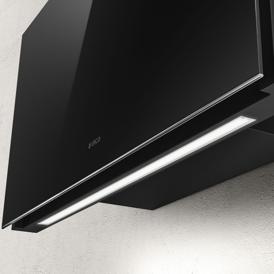 Elica Plat 55cm Built In Wall Extractor Hood in Black Glass