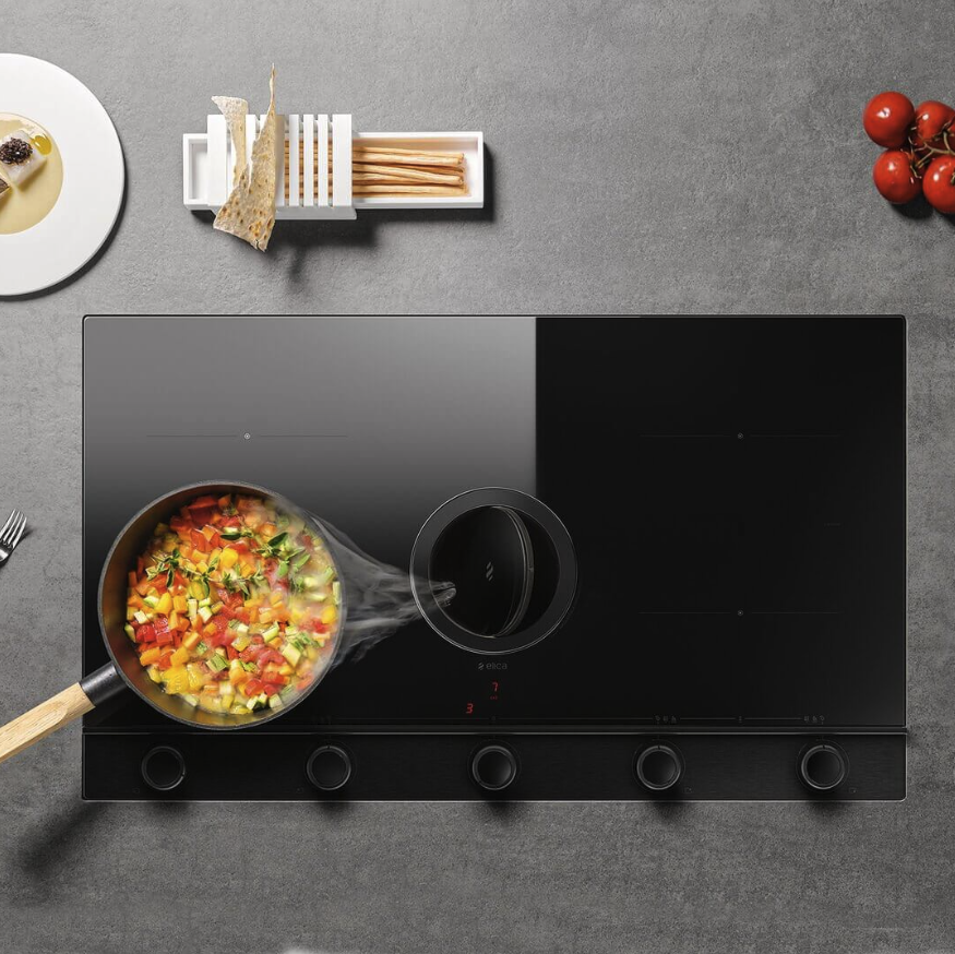 Elica Unplugged 90cm DO Vented Induction Hob in Black Steel
