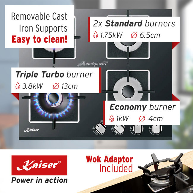 Kaiser KCG 6382 Turbo Avantgarde Pro Turbo Gas Hob