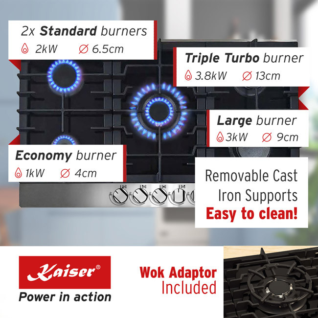 Kaiser KCG 9386 Turbo Avantgarde Pro 86cm Turbo Gas Hob